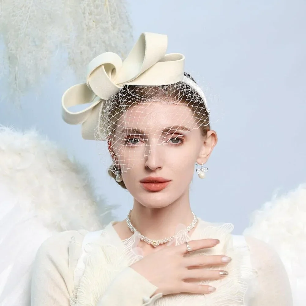 Accessories | Wool Felt Fascinators Wedding Hats For Women With Bowknot ...